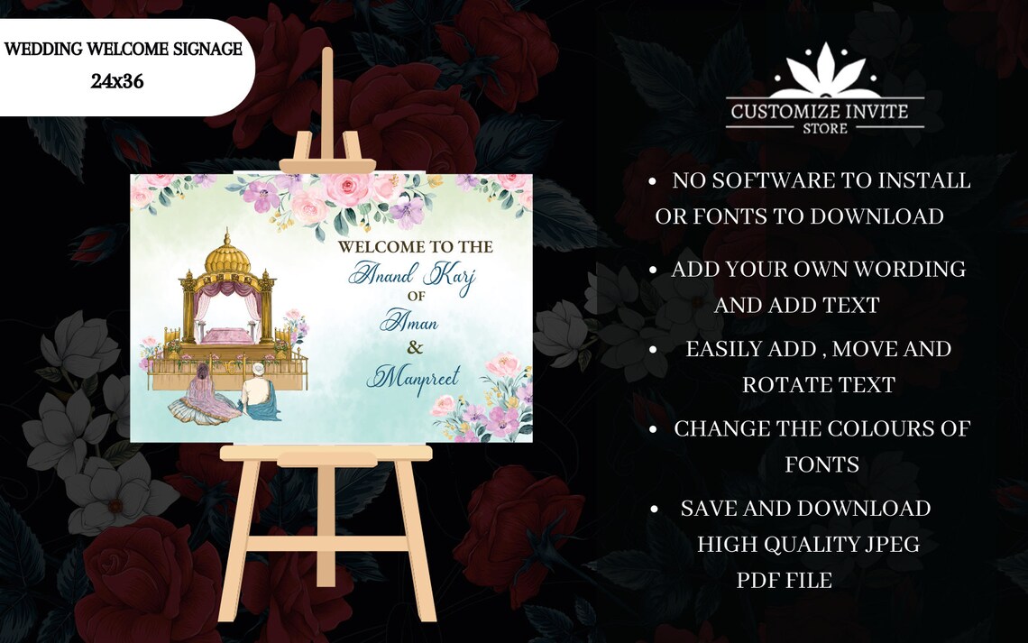 Sikh Wedding Welcome Signage as Anand Karaj Signage, Punjabi Wedding ...