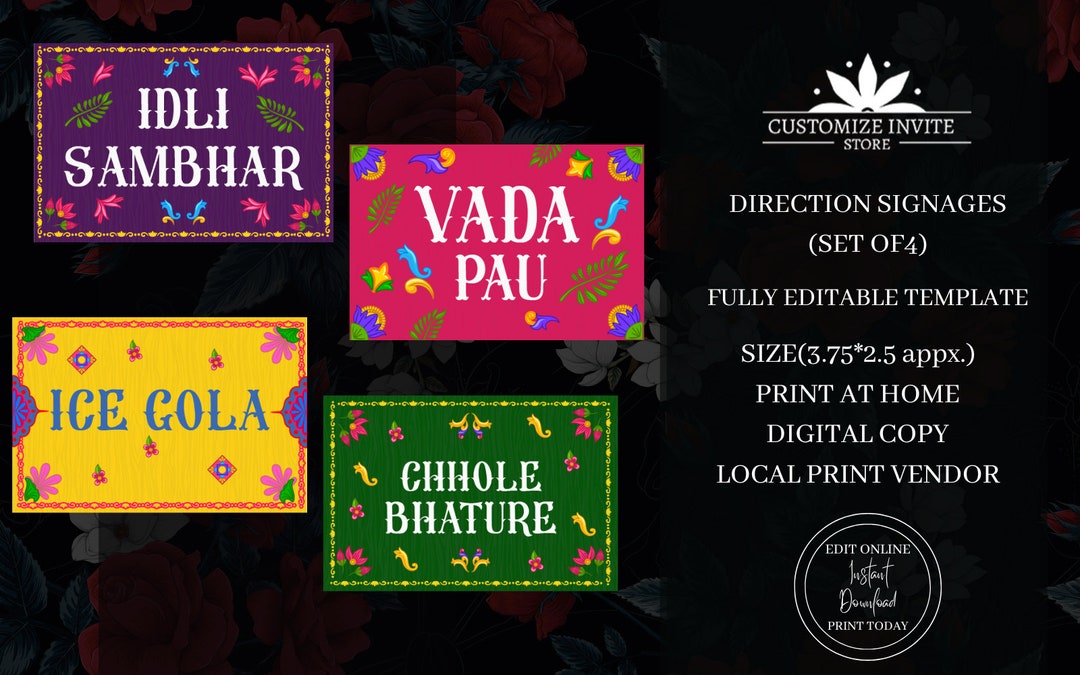 Indian Wedding Decor Food Label Indian, Indian Food Tags Mehndi Decor ...