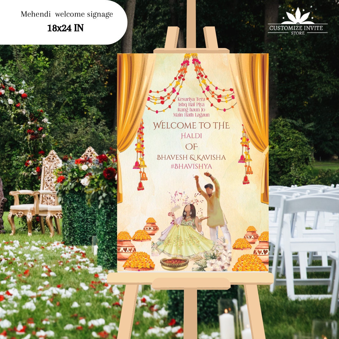 Indian Haldi Ceremony Welcome Signs, Fully Editable Indian Couple ...