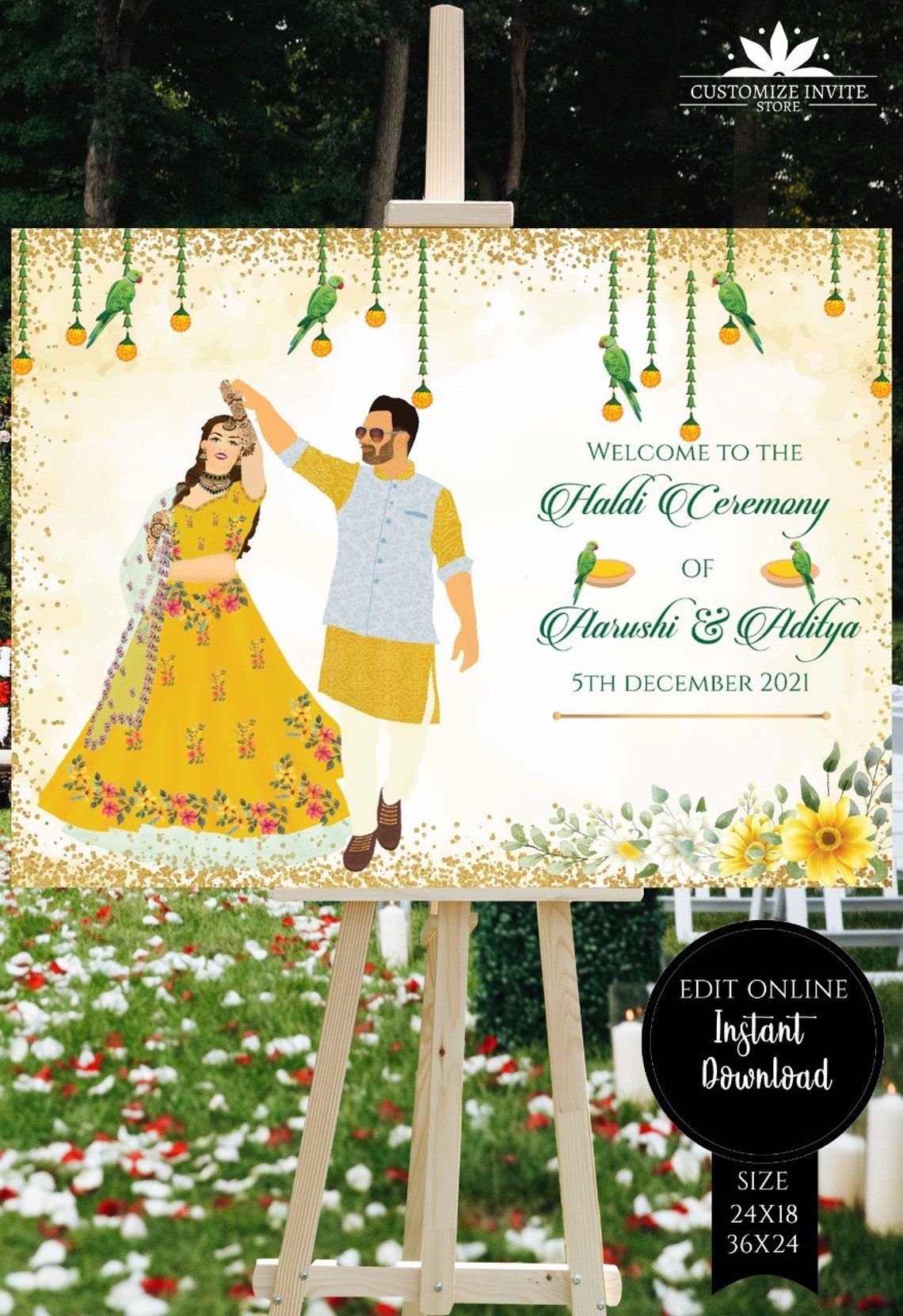 Haldi Welcome Sign for Wedding, Haldi Signage, Printable Floral Haldi ...