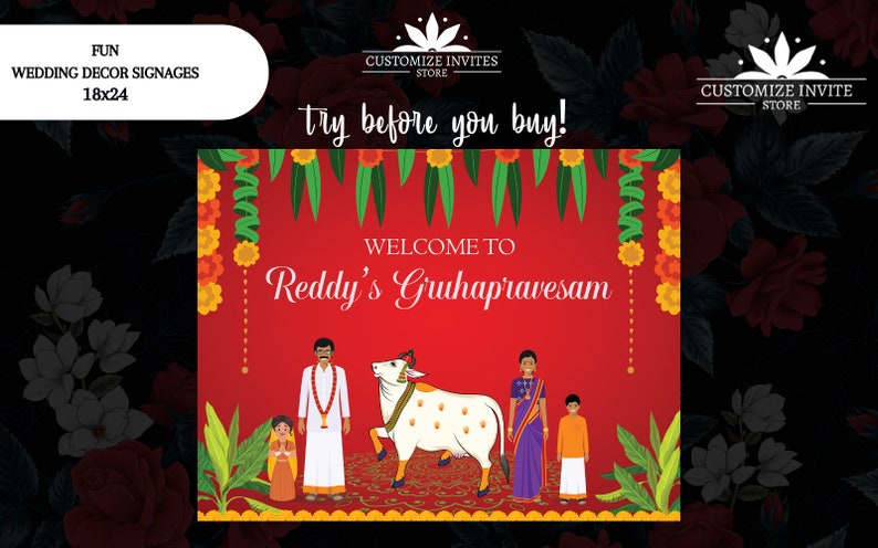 Gruhapravesam Sign With Cow & Gruhapravesham Sign, Indian Housewarming ...