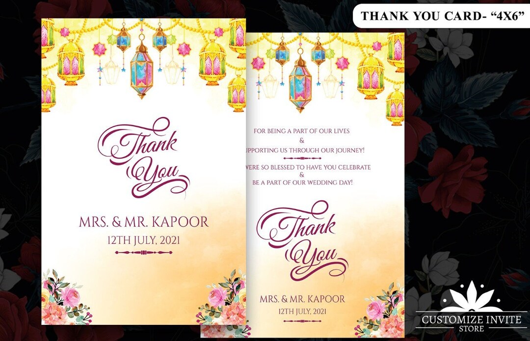 Indian Wedding Thank You Cards, Lanthorn Design (digital Download) - Etsy