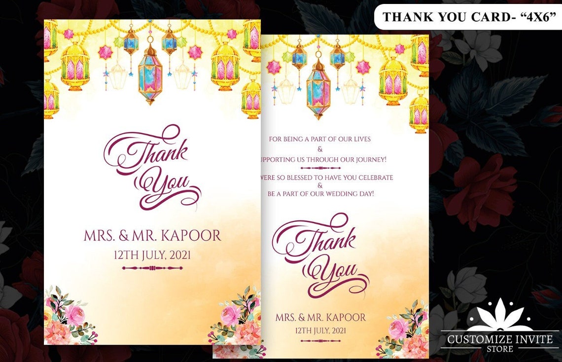 Indian Wedding Thank You Cards, Lanthorn Design (digital Download) - Etsy