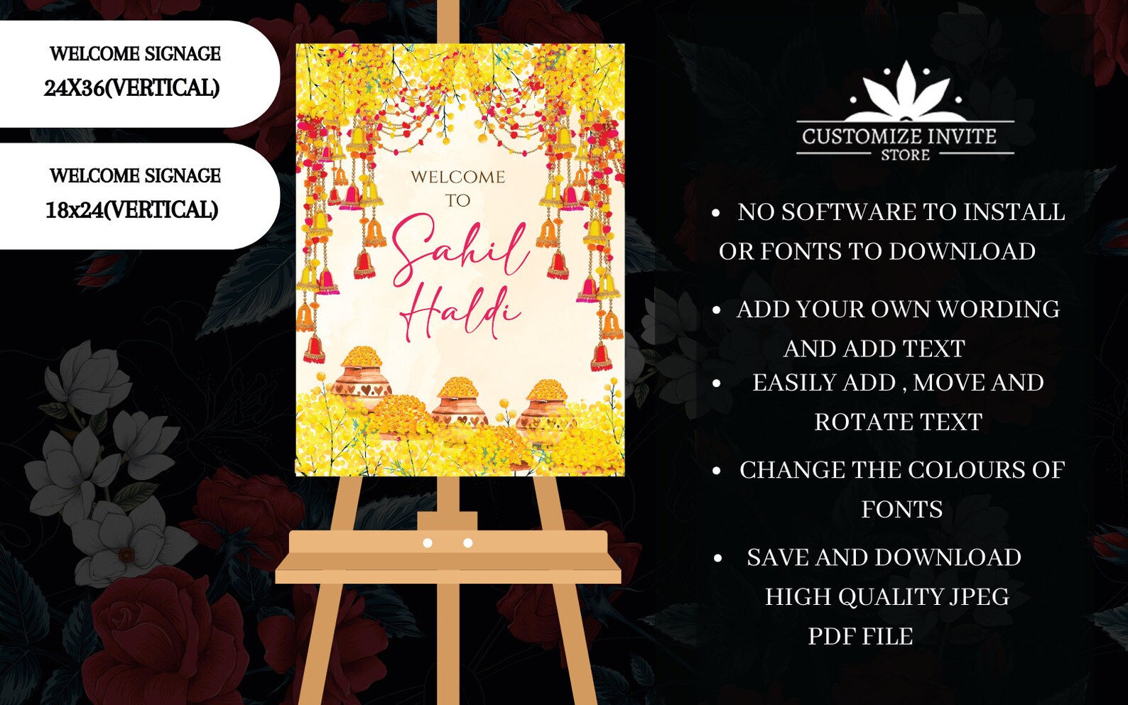 Indian Haldi Ceremony Welcome Signs, Fully Editable Indian Couple ...