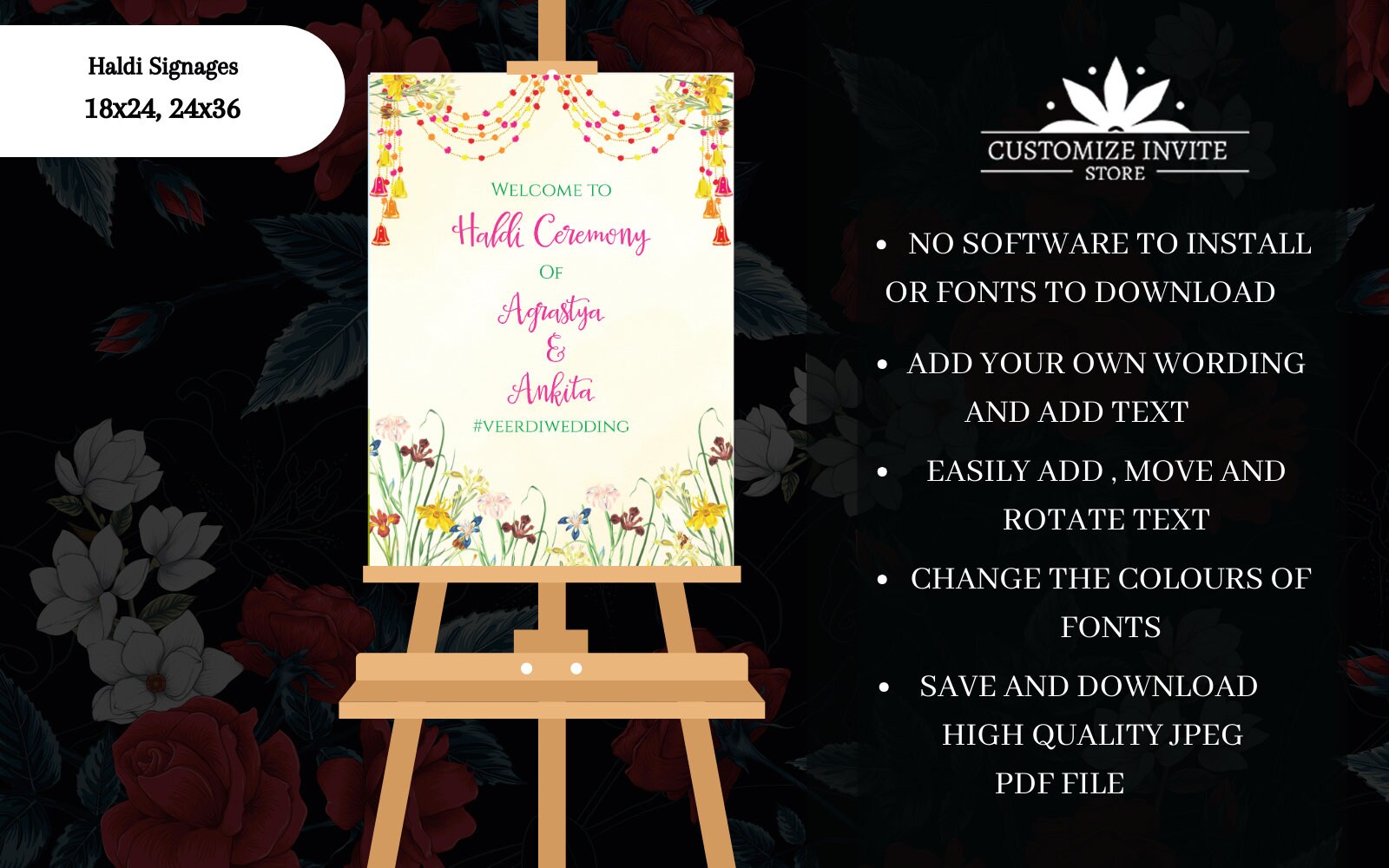 Haldi Entrance Decor Welcome Signage, Wedding Welcome Sign, Printable ...