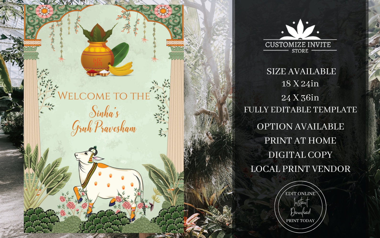 Gruhapravesam Pooja Sign With Cow & Gruhapravesham Sign, Indian Grih ...