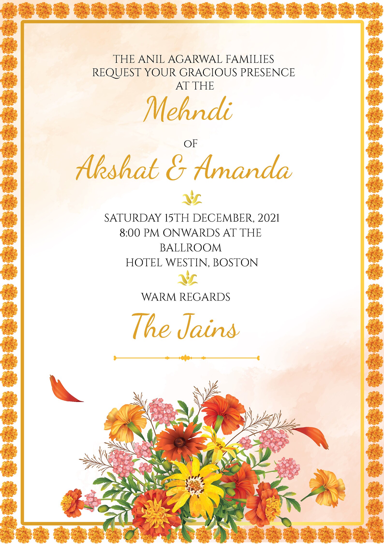 Buy Marigold Invitation Indian Wedding Invitations , Hindu Wedding Card ...
