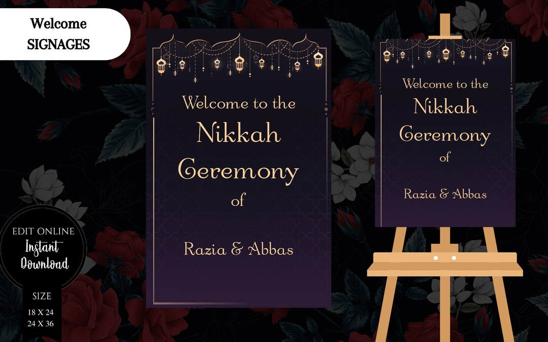 Muslim Nikkah Ceremony Arabic Lights Sign, Printable Waleemah Welcome ...