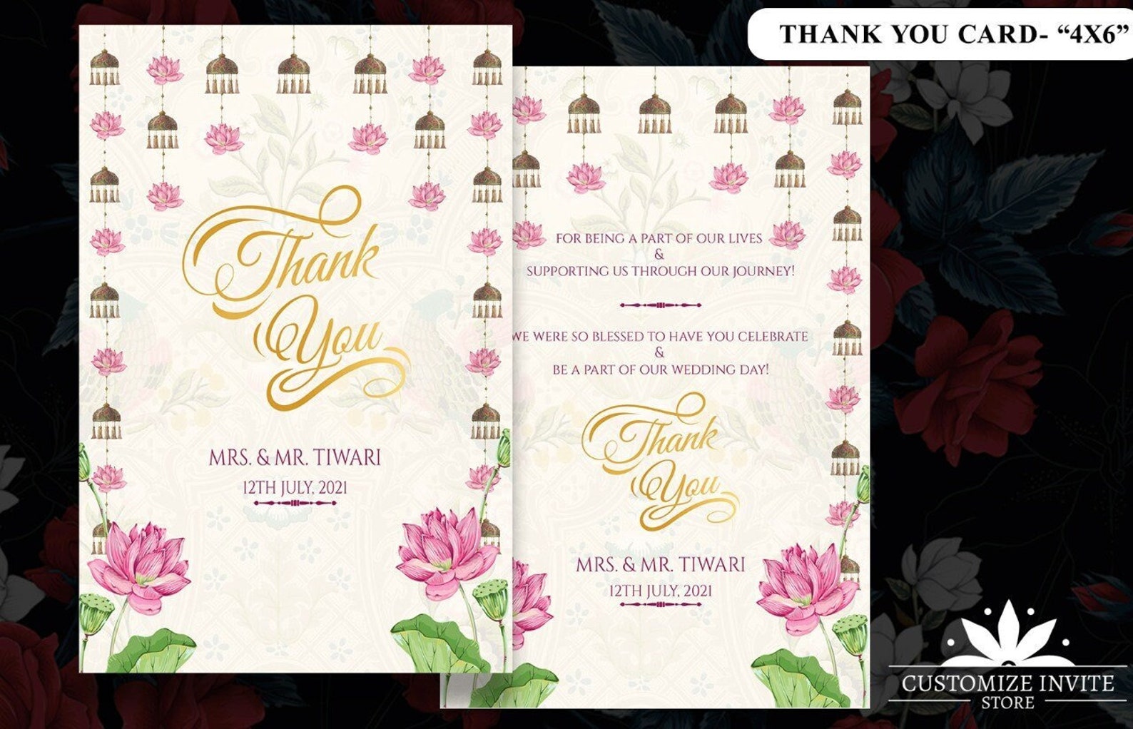 Thank You Cards Indian as Thank You Notes With Lotus Design, Indian ...