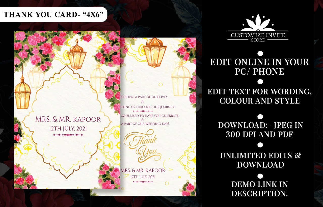 Indian Wedding Thankyou Cards Traditional, Thank You Cards Indian as ...