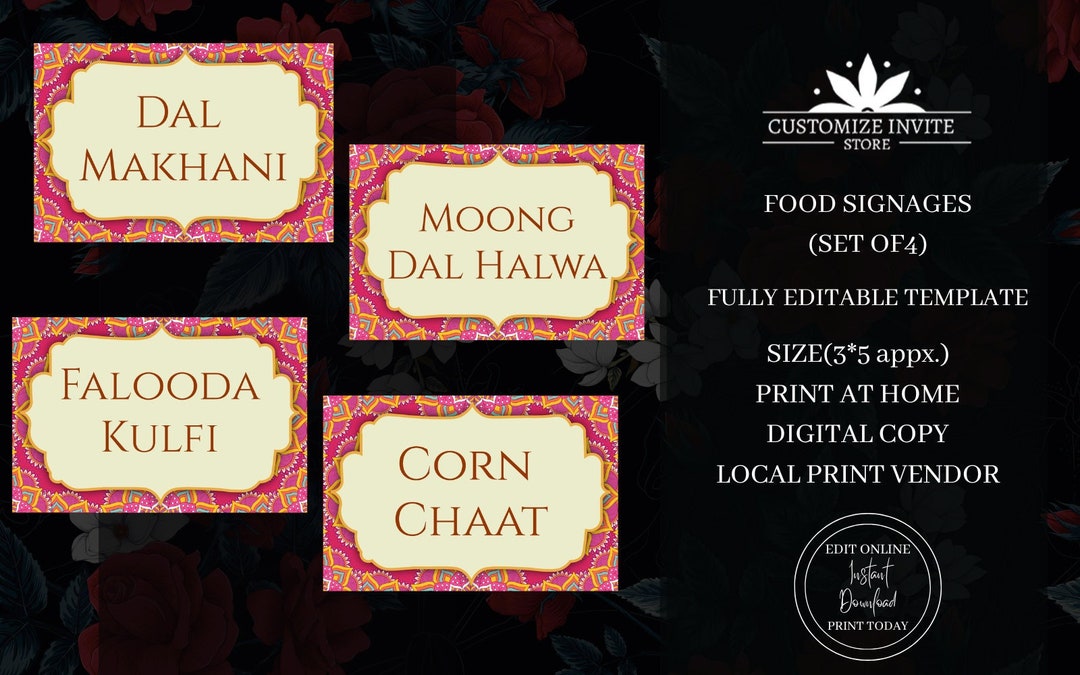 Indian Wedding Decor Food Label Indian, Indian Food Tags Mehndi Decor ...