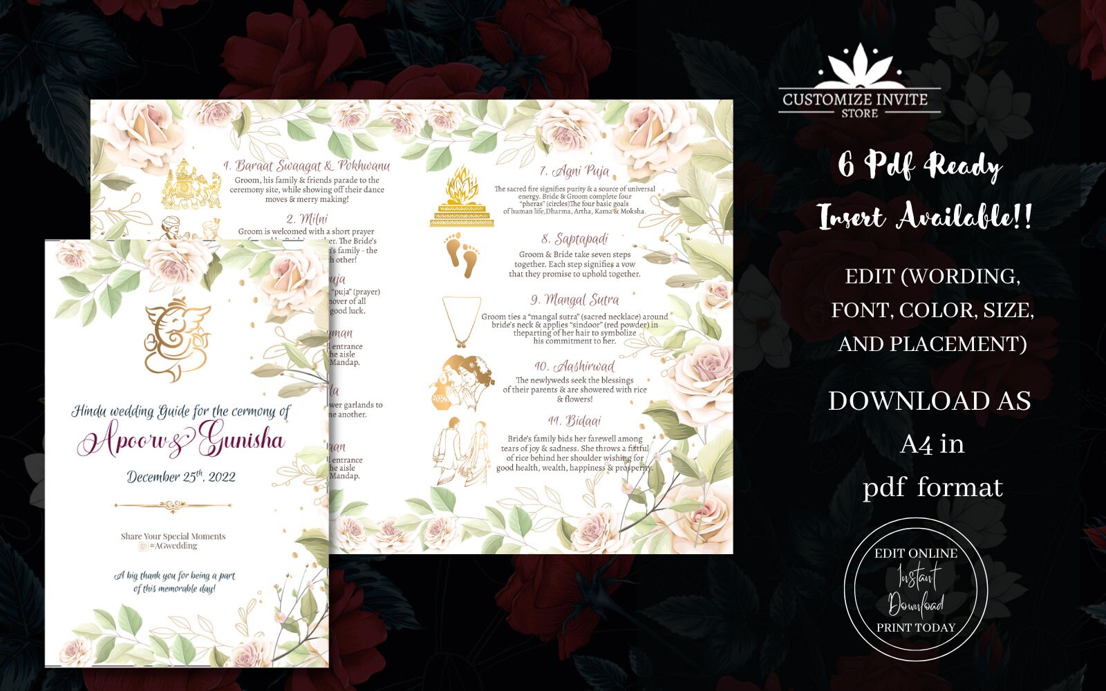 Indian Ceremony Program Hindu Wedding Guide, Hindu Wedding Program as ...