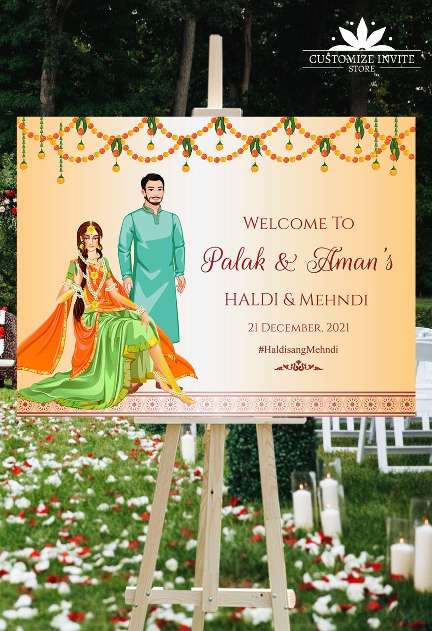 Floral Haldi Mehndi Signage Board, Indian Decor Sign Halid & Mendhi ...