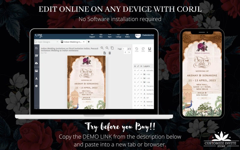 Mughal Mehrab Background With Pichwai Theme Greenery Save the Date ...