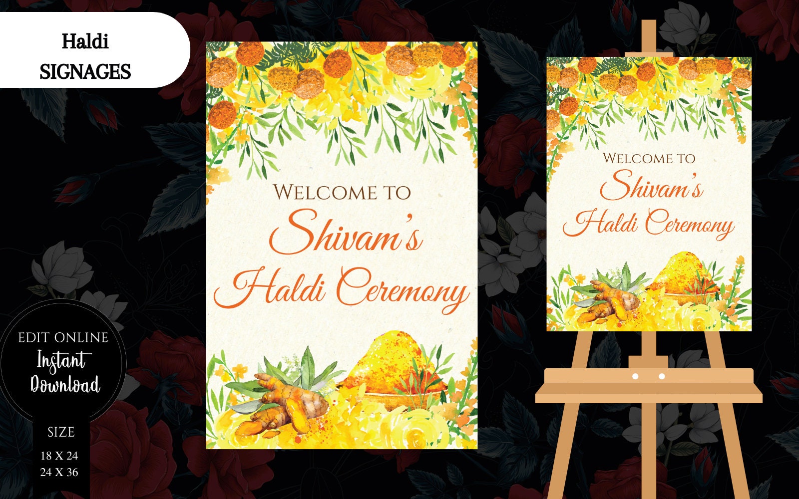 Floral Haldi Welcome Signage, Indian Ceremony Decor (digital Download ...