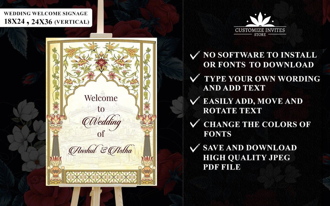 Fully Editable Indian Wedding Signage Board, Welcome to Our Wedding ...