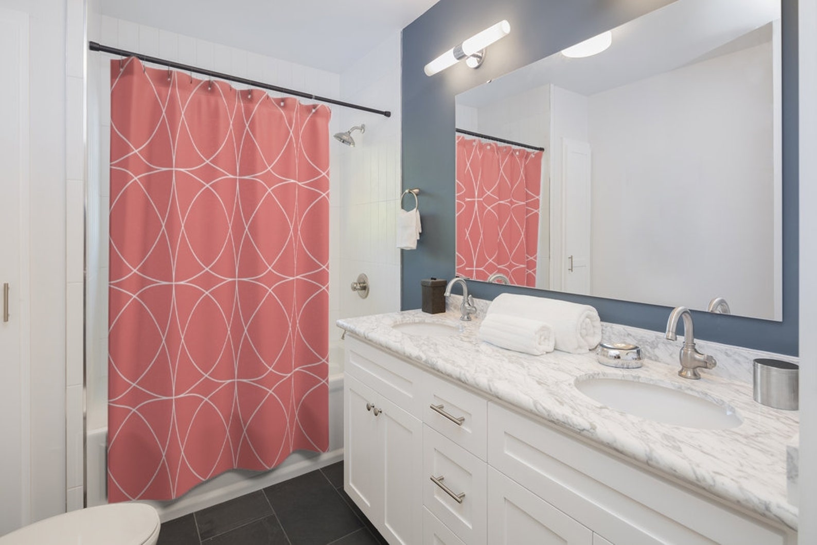 Pink Mid Century Geometric Shower Curtain Modern Minimalist Etsy