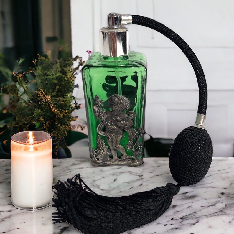 Vintage Green Perfume Bottle Green Glass Gift Gifts Angels - Etsy