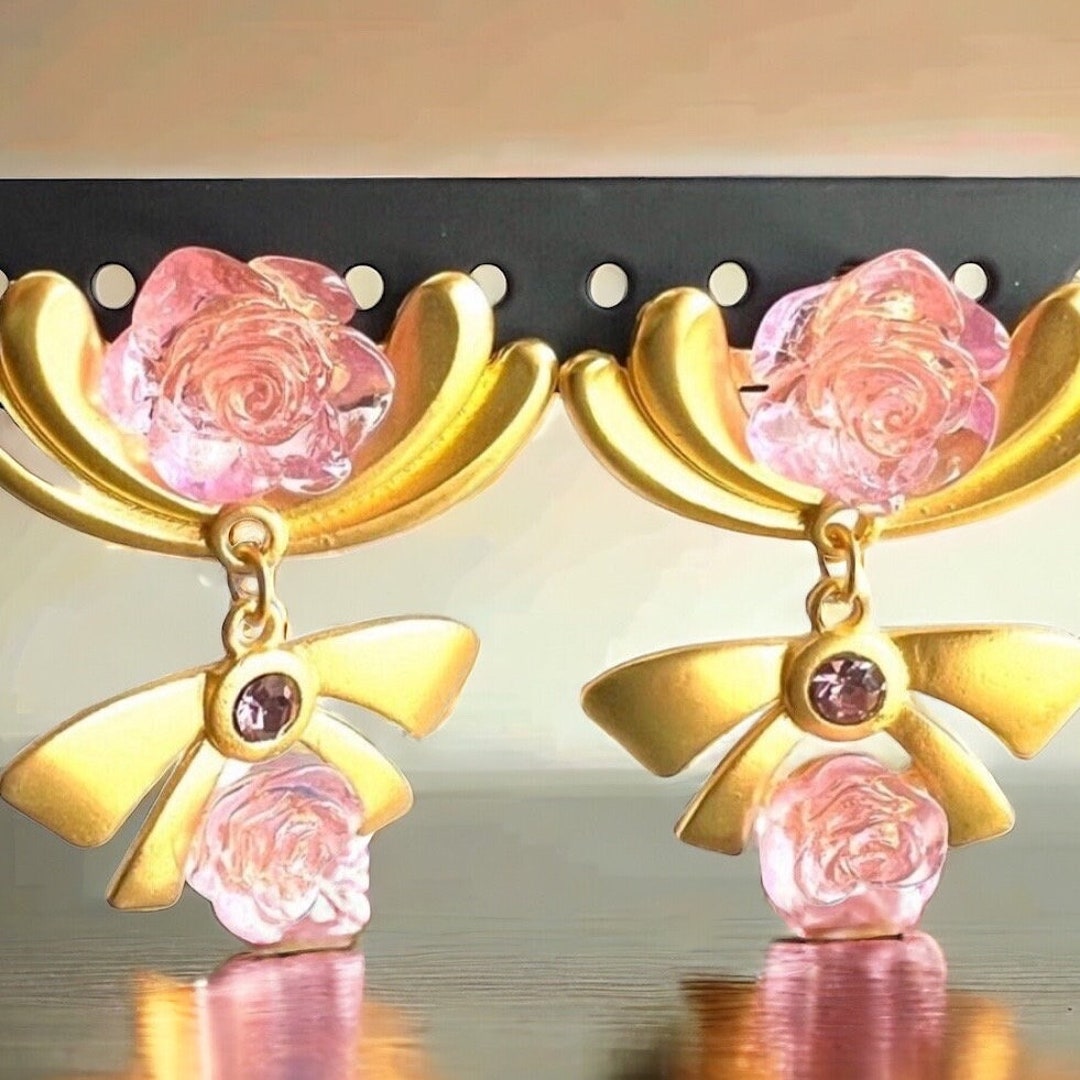 Pink Rose Dangle Earrings Pink Jewelry Pink Pink Earrings Gift - Etsy