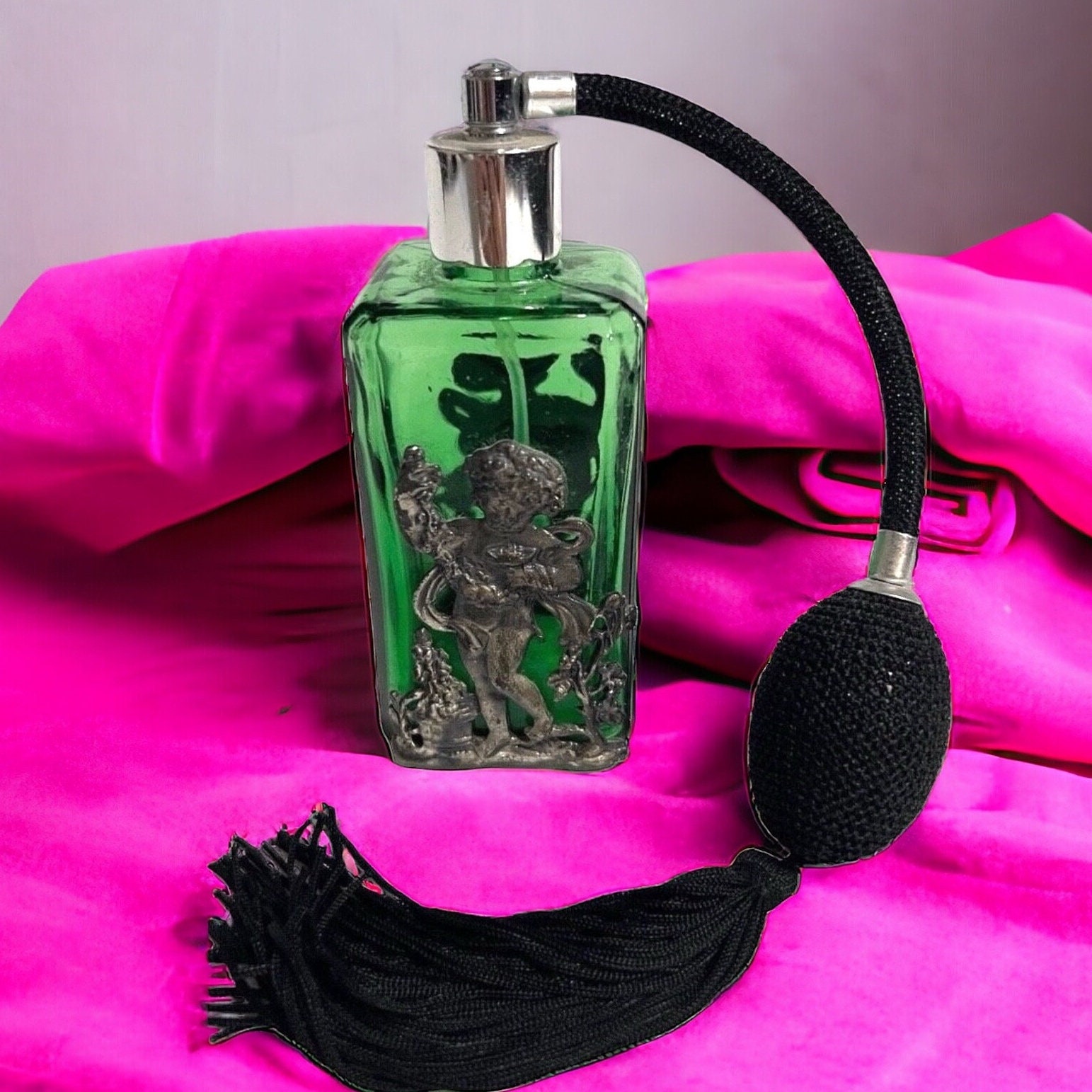 Vintage Green Perfume Bottle Green Glass Gift Gifts Angels - Etsy