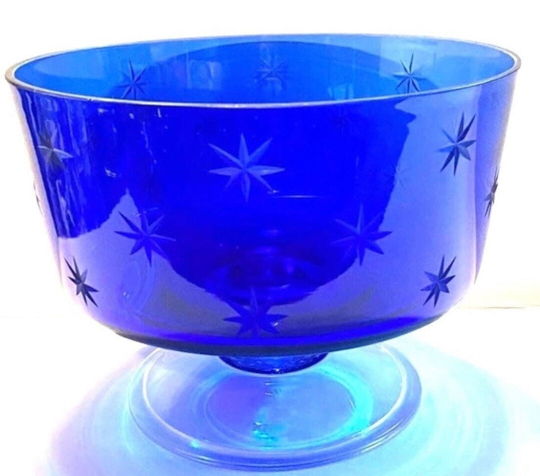 Vintage Cobalt Blue Star Pedestal Dish - Etsy