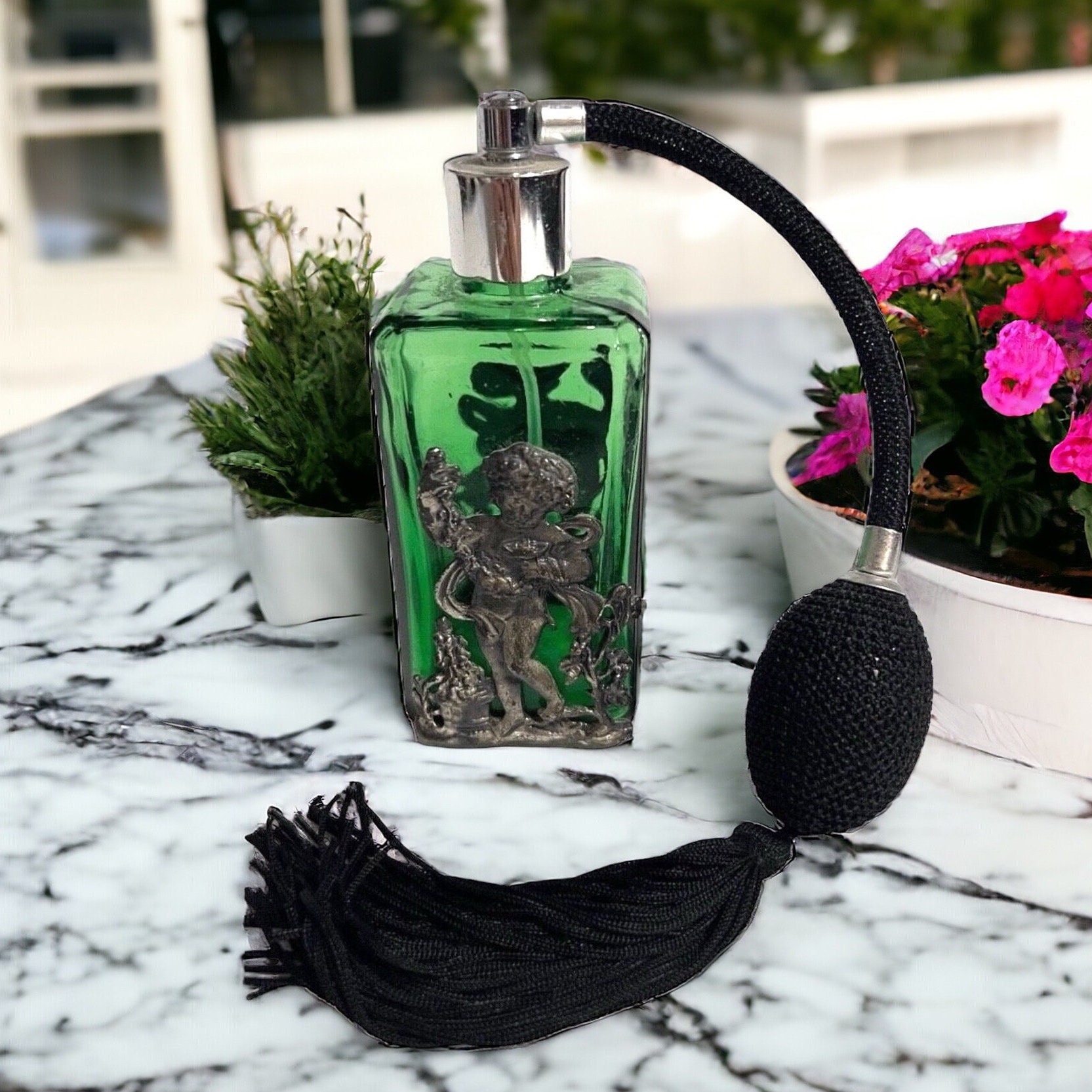 Vintage Green Perfume Bottle Green Glass Gift Gifts Angels - Etsy