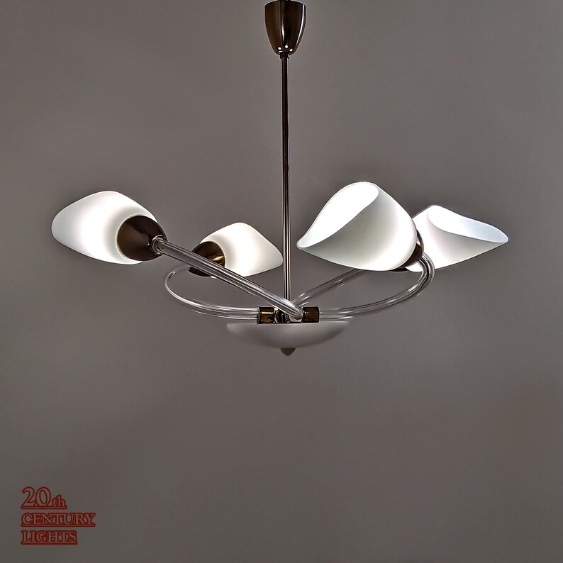 Vintage / Mid-century 4 Glass Arms Chandelier, Lustry Kamenicky Senov ...