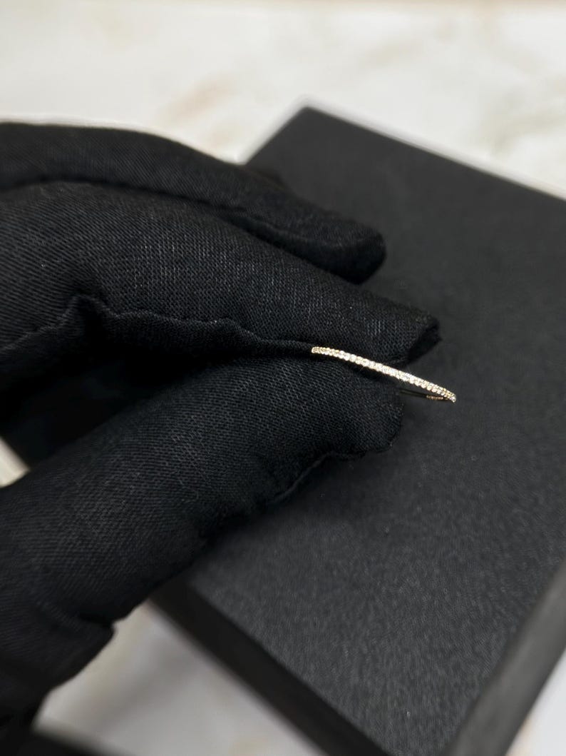 Dainty Natural Diamond Stackable Ring, Thin Solid Gold Band, Half ...