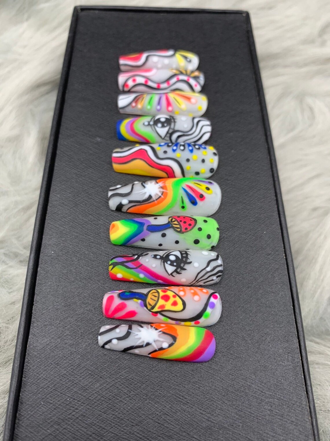 Psychedelic Press on Nails / Hand Painted / Coffin Nails - Etsy
