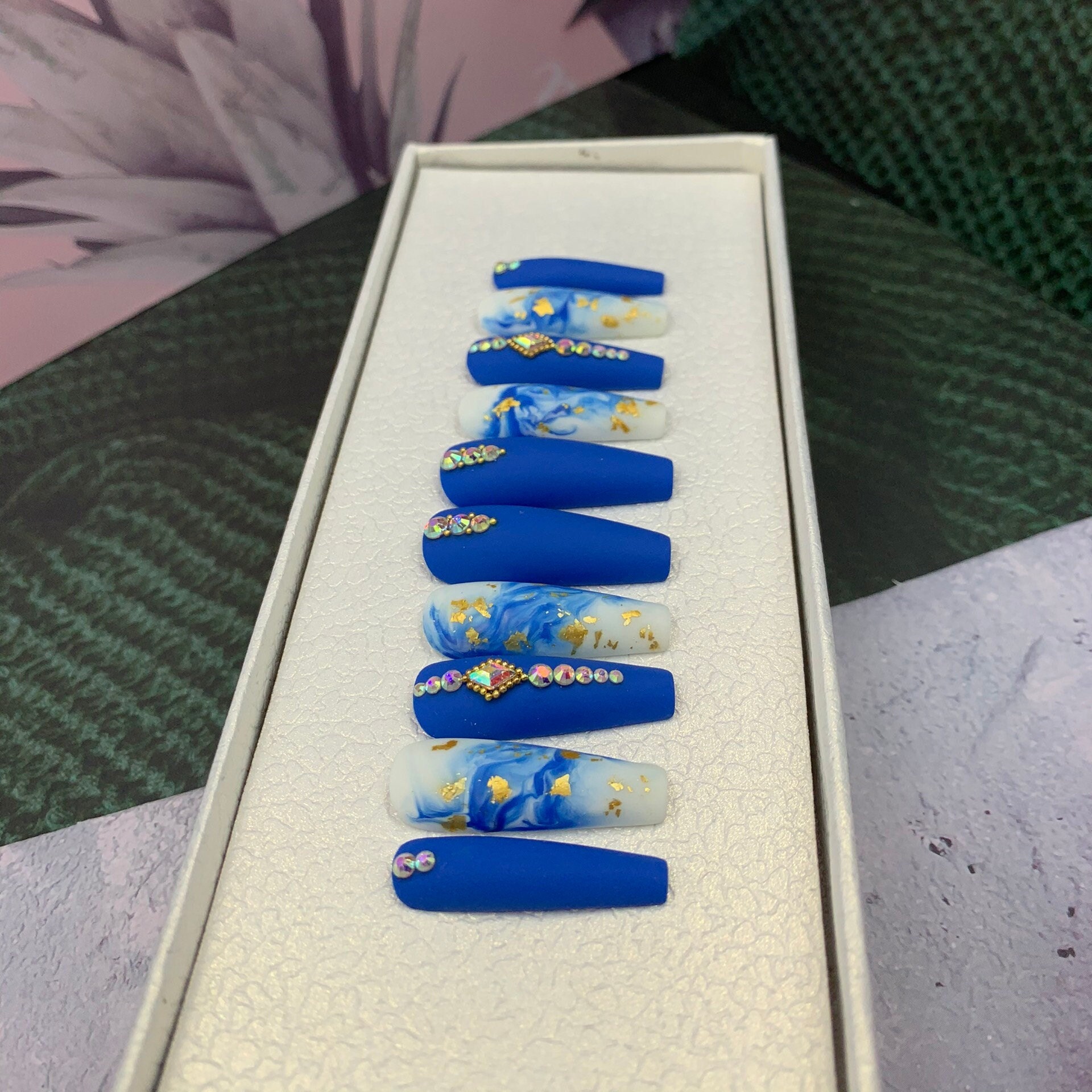 Marble Ocean Press on Nails cute Fake Nails glue on Nails | Etsy