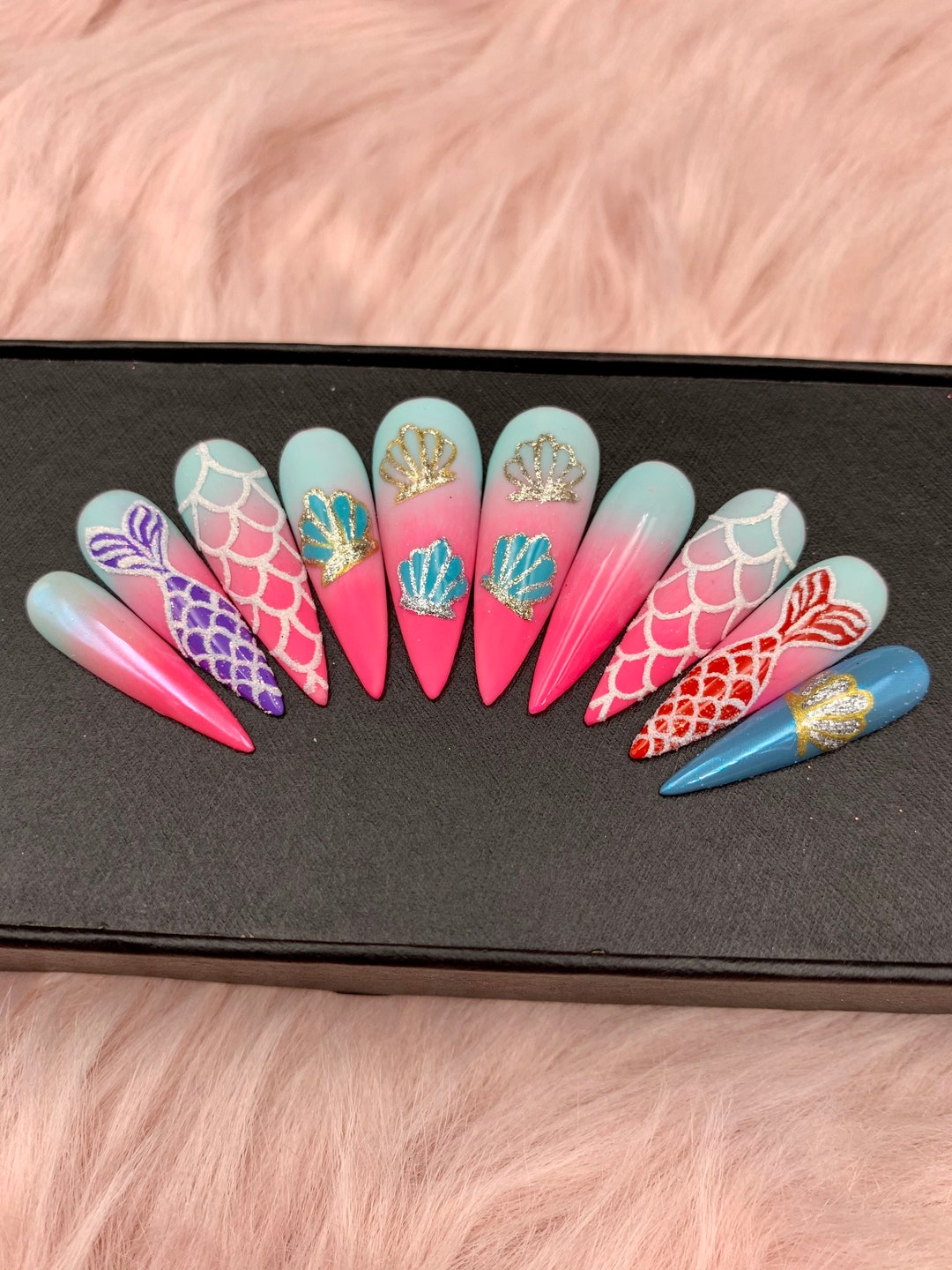 Mermaids Press on Nails Press on Nails Luxury Nails Fake Nails Glue on ...