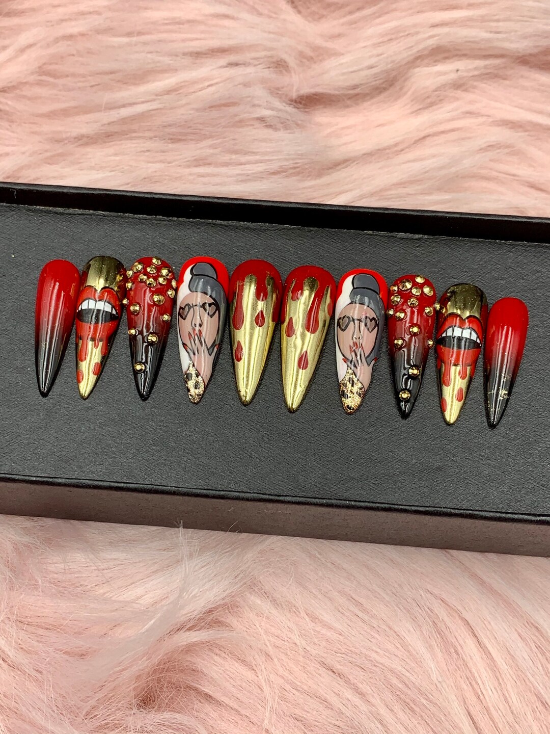 Fake Nails Set Luxury/ Acrylic Nails/ Handmade Nails/ Long Press on ...