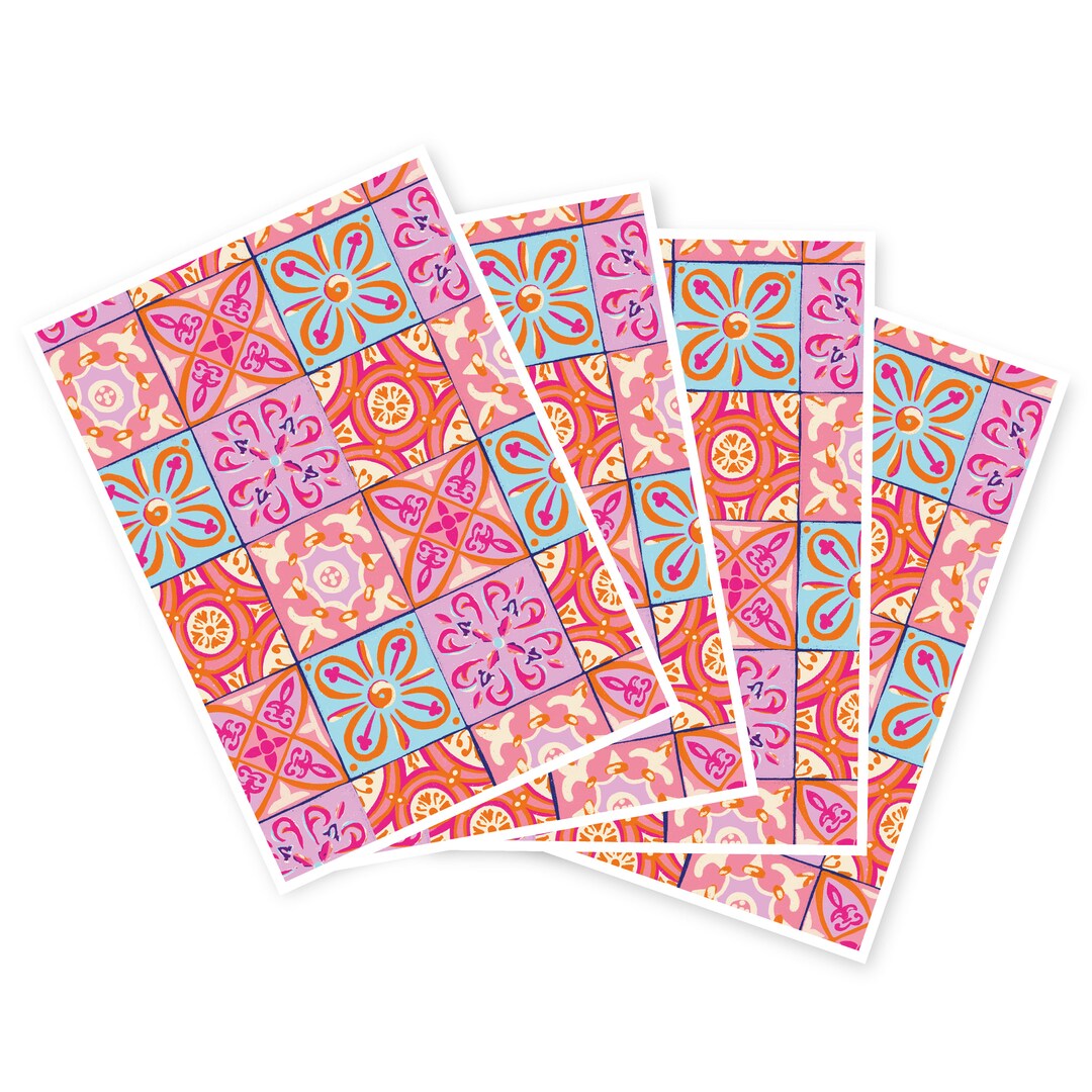Postcards (set) W/ Mediterranean Tiles {illustration | Pink | Colorful ...