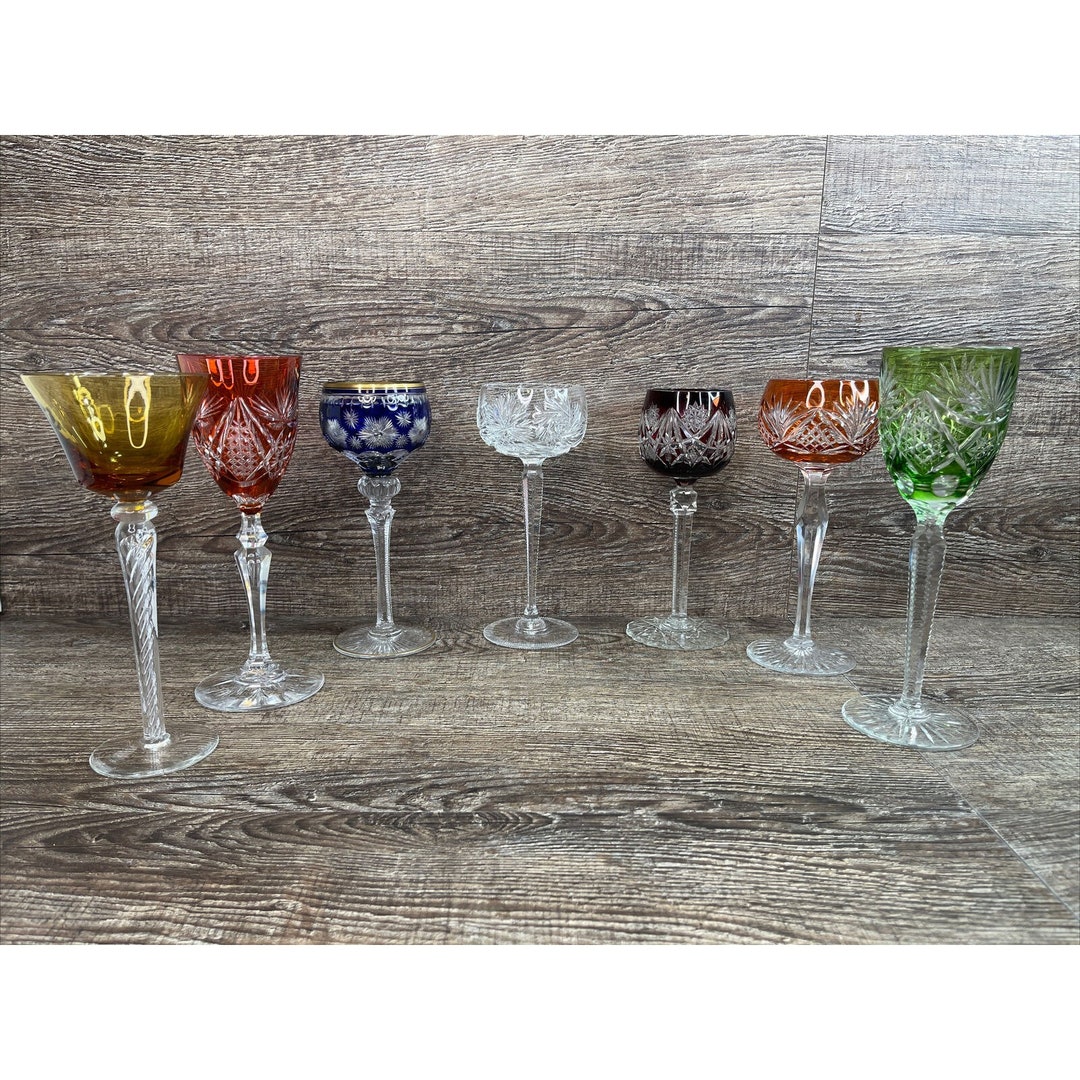 Assortment Set of 7 Cut to Clear Crystal Wine Hocks Glasses Goblets ...