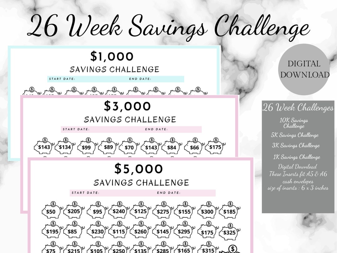 26 Week Savings Challenge 26 Week Challenge 26 Week Savings Challenge ...
