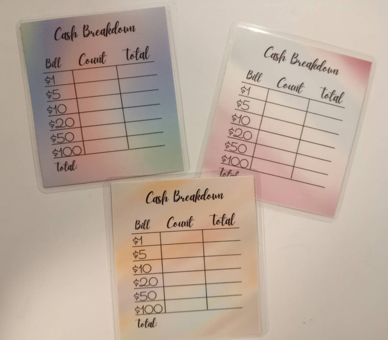 Cash Breakdown Card Printable Teller Sheet Printable Tell - Etsy
