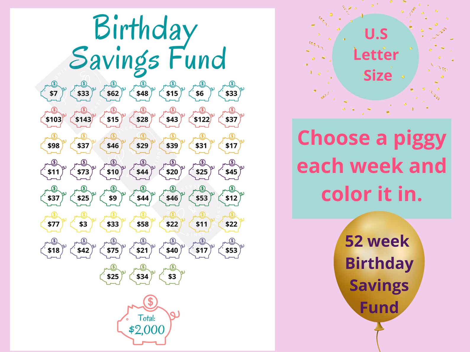 Savings Challenge,birthday Savings Fund Birthday Savings Printable Cash ...