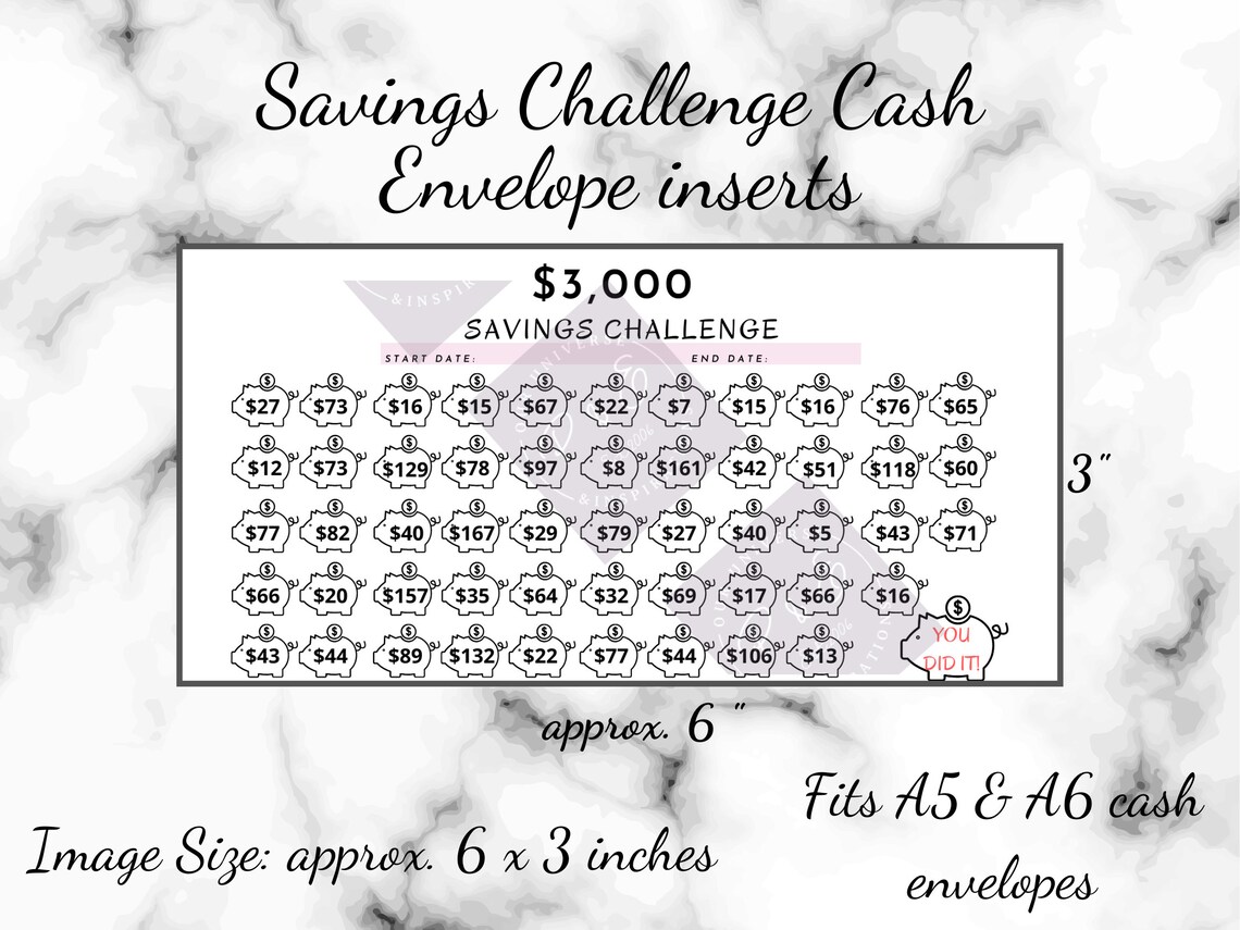 52 Week Savings Challenge Envelope Cash Envelope Inserts Savings ...