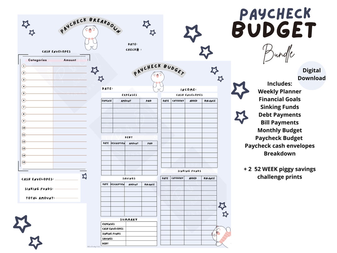 Paycheck Budget Printable PDF Paycheck Budget Bundle Cute Bear Theme ...