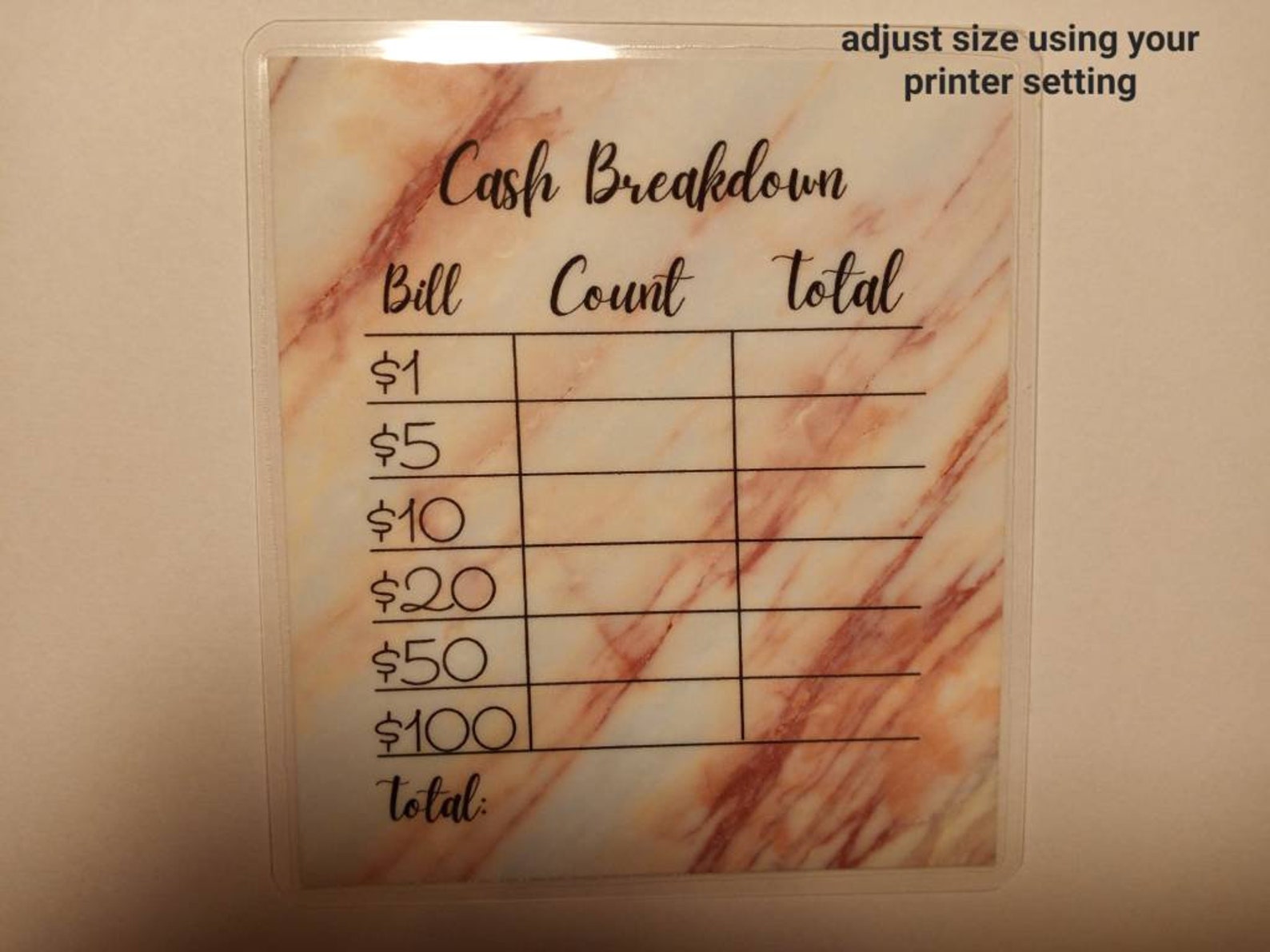 Cash Breakdown Card Printable Cash Breakdown Card Set Teller - Etsy