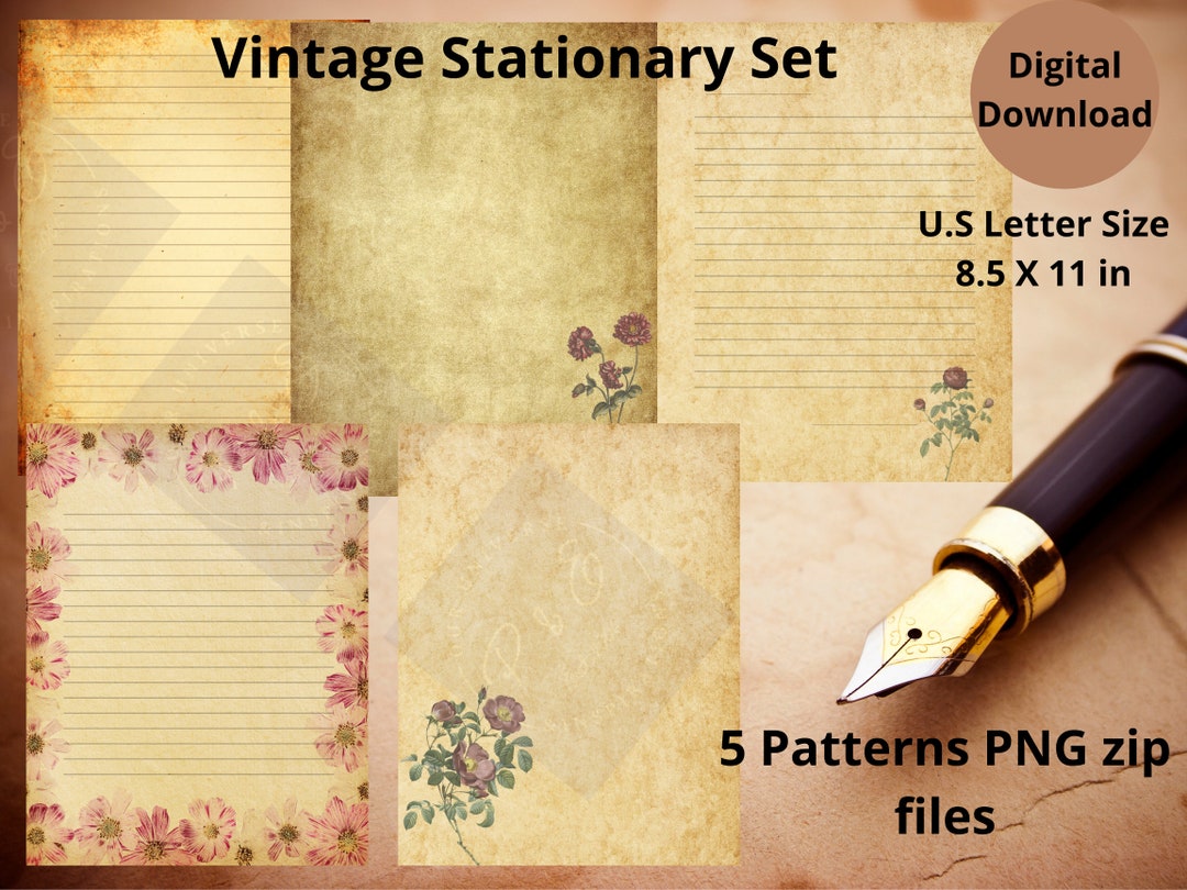 Vintage Stationary Paper Vintage Floral Stationery Set Old Paper Lined ...