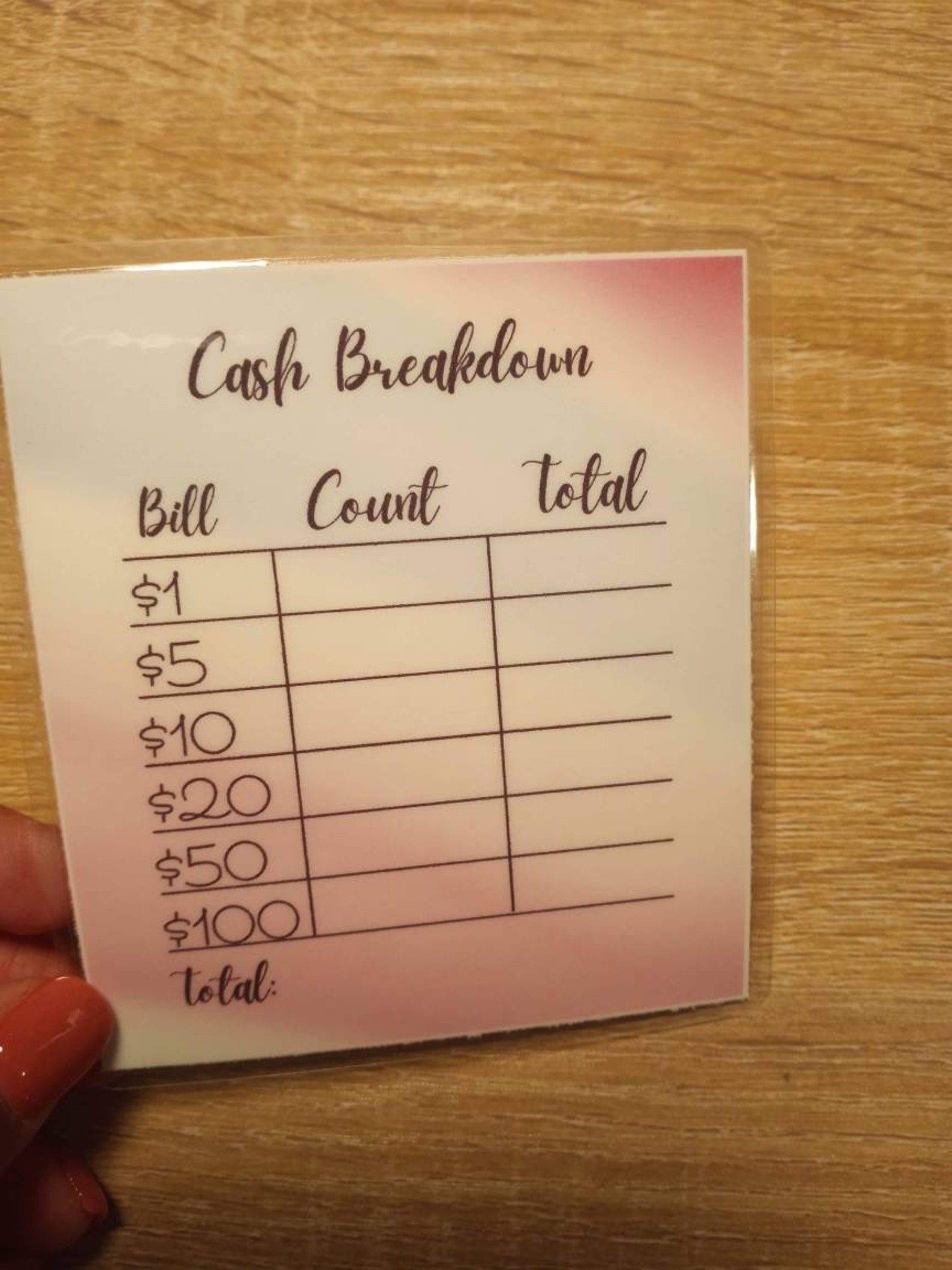 Cash Breakdown Card Printable Teller Sheet Printable Tell Slips, Cash ...