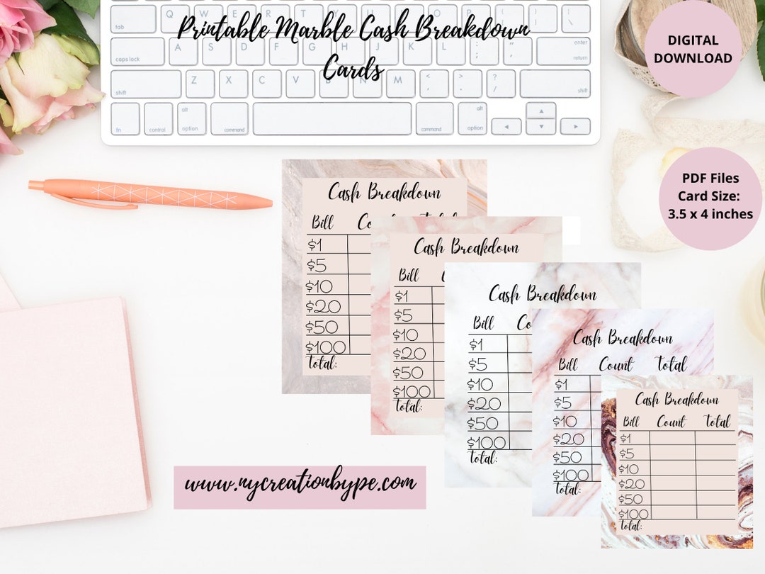 Cash Breakdown Card Printable Cash Breakdown Card Set Teller Card ...