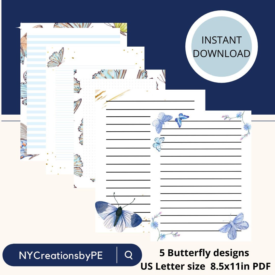Butterfly Stationary Letter Writing Paper Set Watercolor Butterfly ...