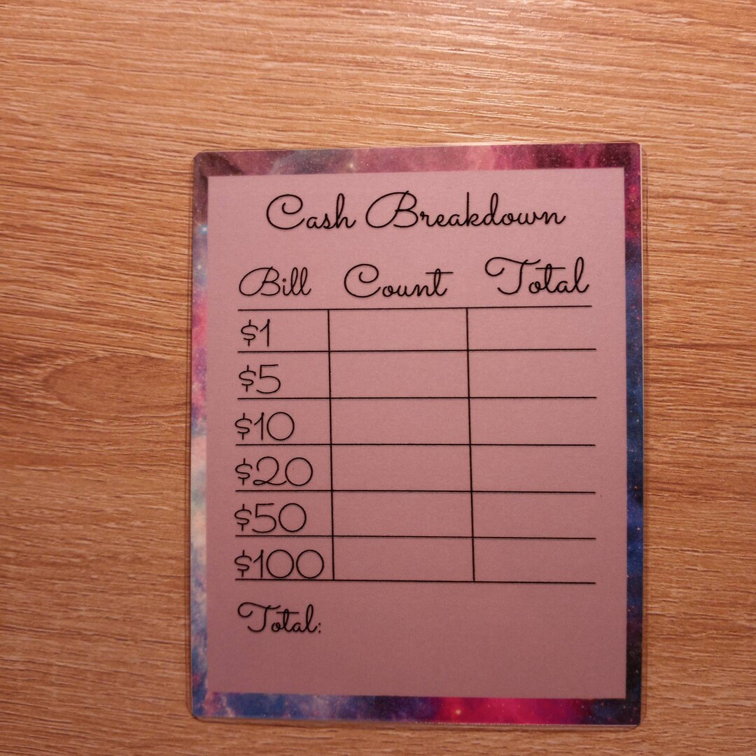 Cash Breakdown Card Laminated Card Teller Card Teller Slip Cash ...
