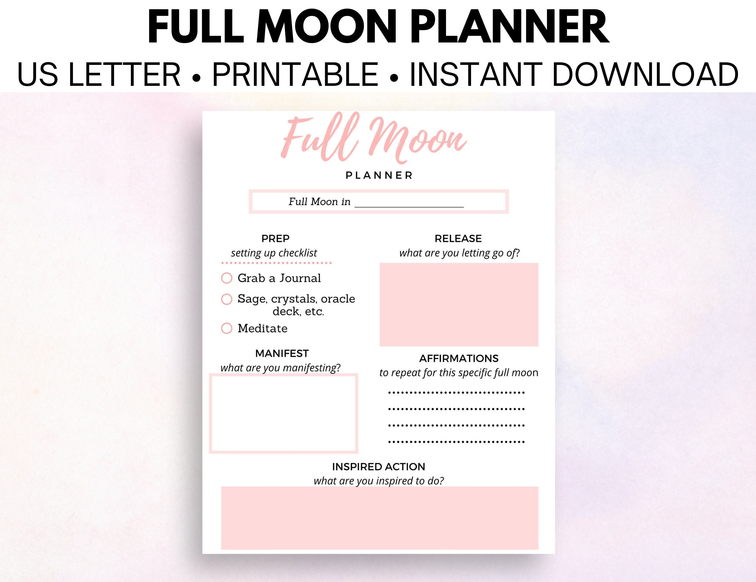 Full Moon Planner, Digital Instant Download, Letter Size, A4, A5, PDF ...