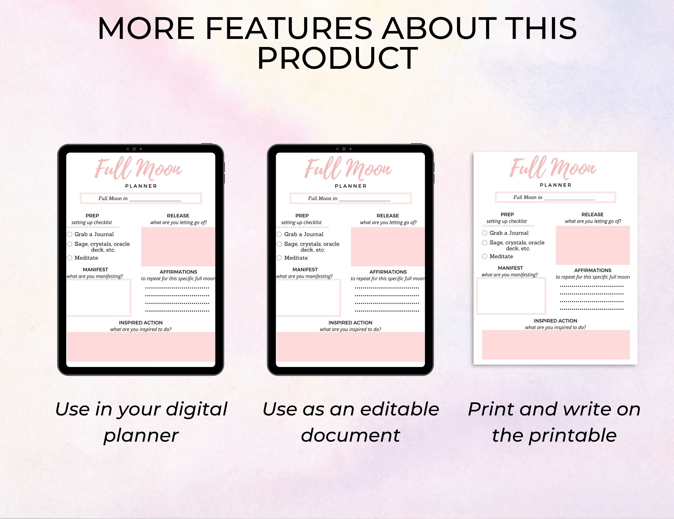 Full Moon Planner, Digital Instant Download, Letter Size, A4, A5, PDF ...