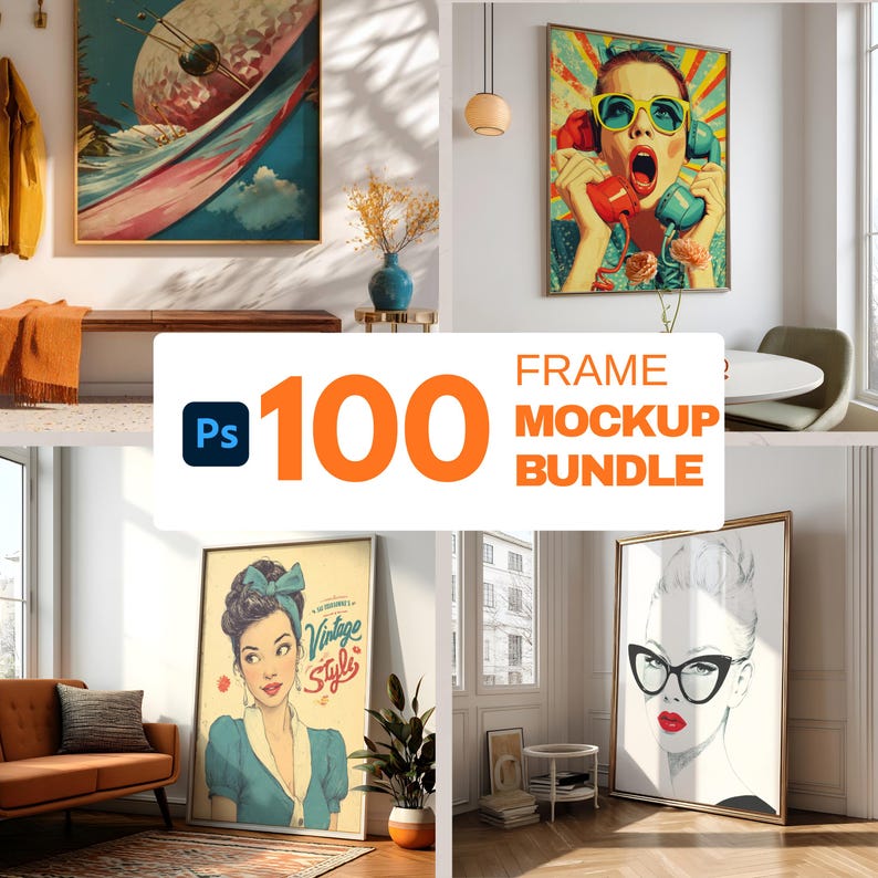 100 Retro Frame Mockups Bundle Mid Century Modern Templates Vintage Art ...