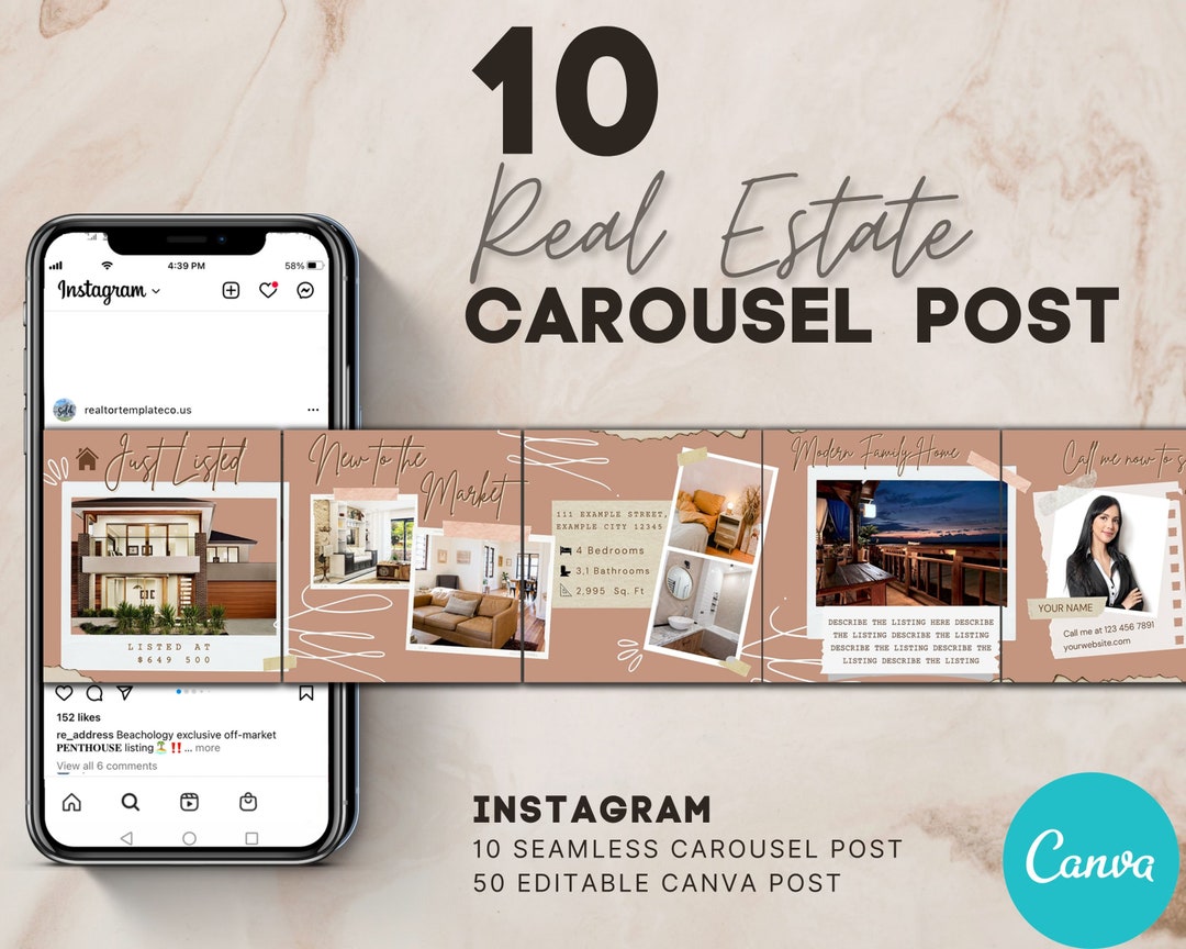 Real Estate Instagram Carousel Templates: Social Media Banner (canva ...