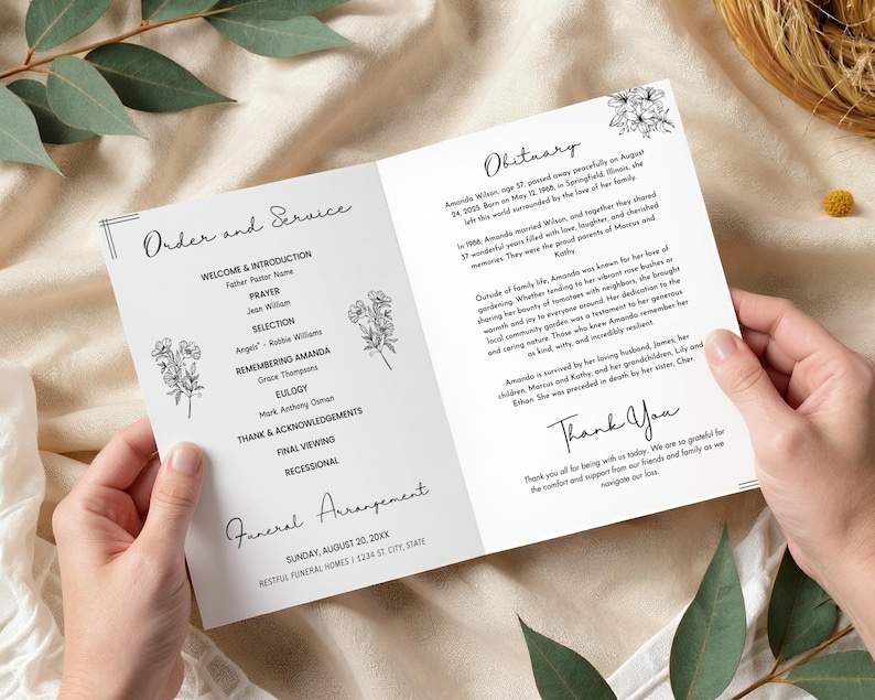 Editable Funeral Program Template, Funeral Memorial, Greenery Order of ...